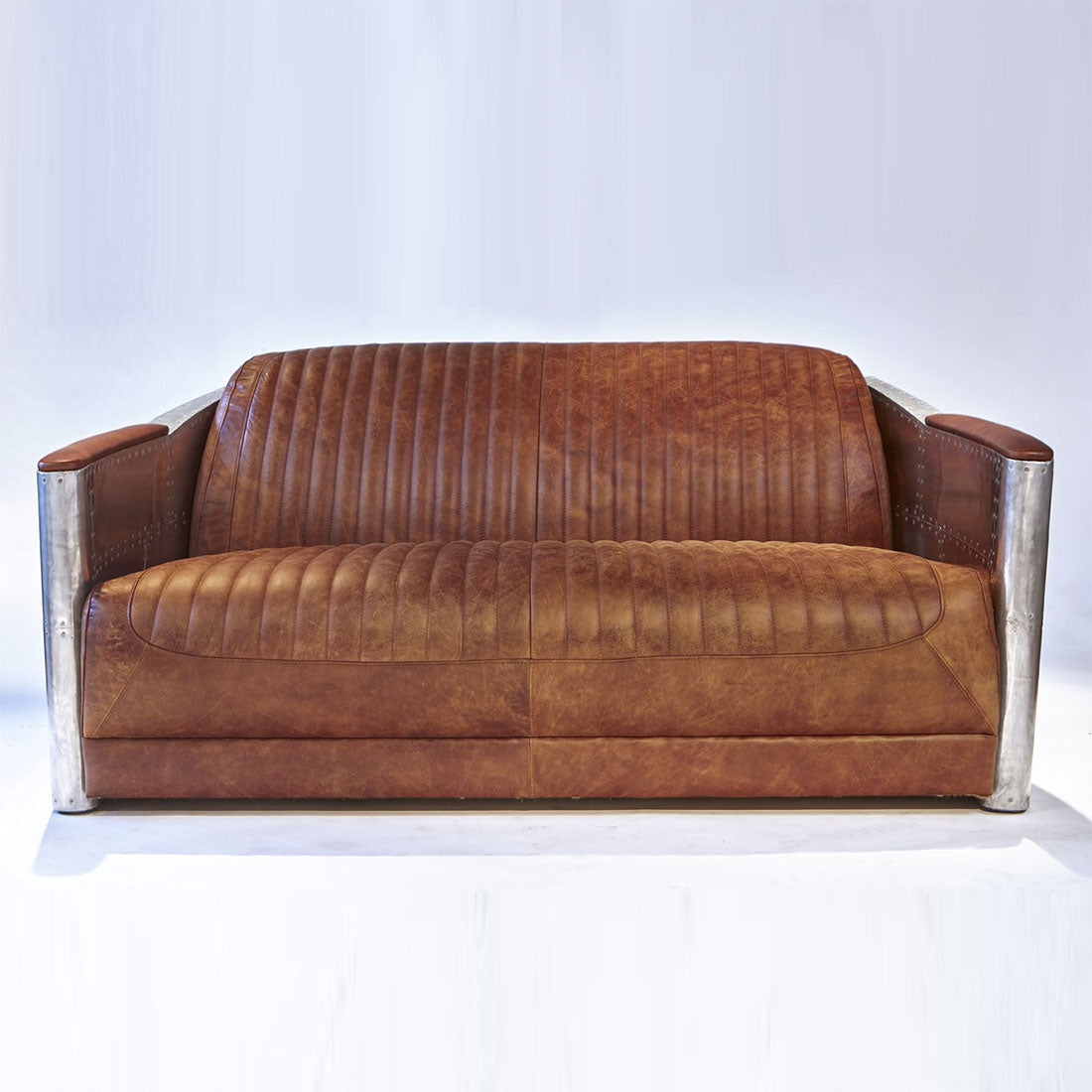 Spitfire Furniture | Tomcat 3 Seater Sofa - Aero-aluminium and Leather